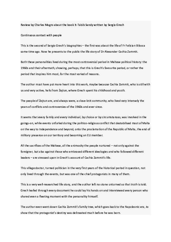 (DOC) Review by Charles Magro about the book It-Tabib Sandy