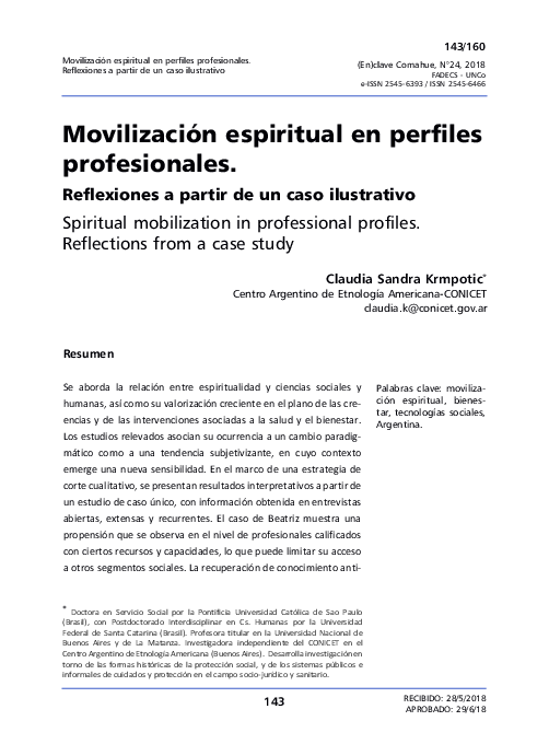 (PDF) Spiritual mobilization in professional profiles. Reflections from ...