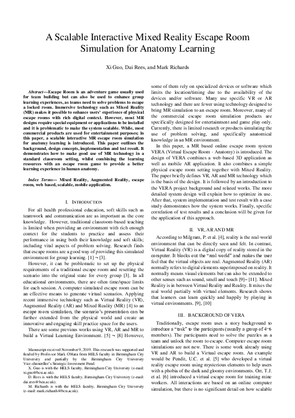(PDF) A Scalable Interactive Mixed Reality Escape Room Simulation for ...