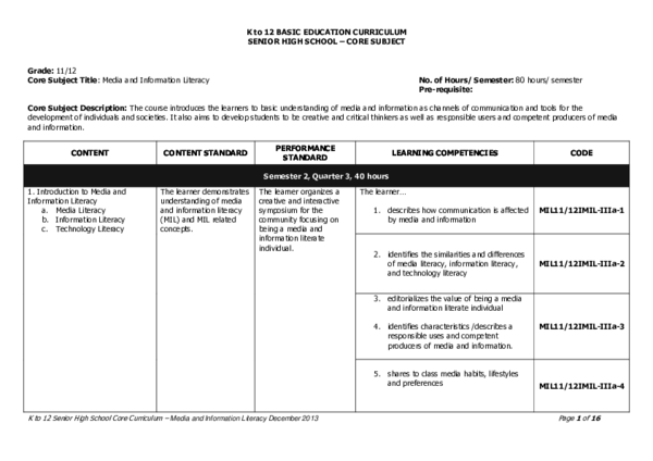 (PDF) K to 12 BASIC EDUCATION CURRICULUM SENIOR HIGH SCHOOL -CORE ...