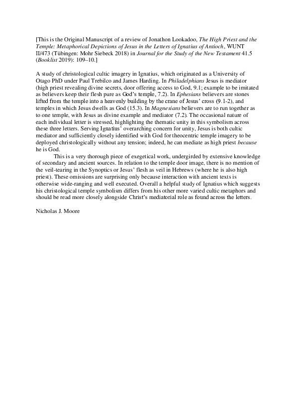 (PDF) REVIEW of Jonathon Lookadoo, The High Priest and the Temple ...