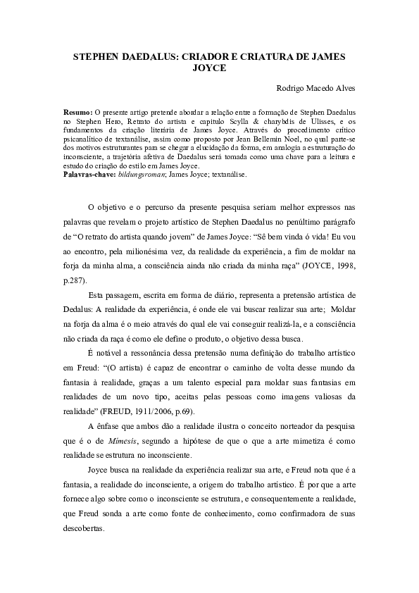 (PDF) STEPHEN DAEDALUS: CRIADOR E CRIATURA DE JAMES JOYCE