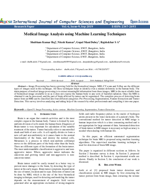 (PDF) Medical Image Analysis using Machine Learning Techniques