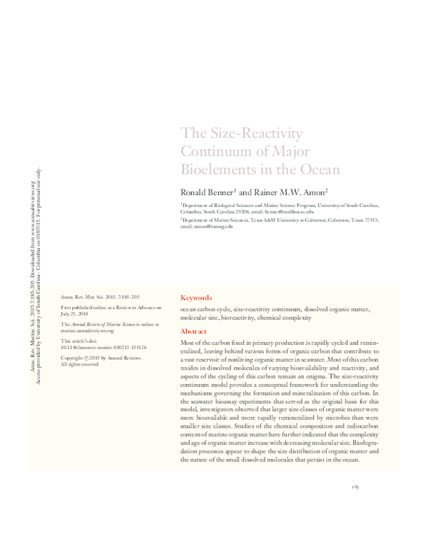(PDF) The Size-Reactivity Continuum of Major Bioelements in the Ocean