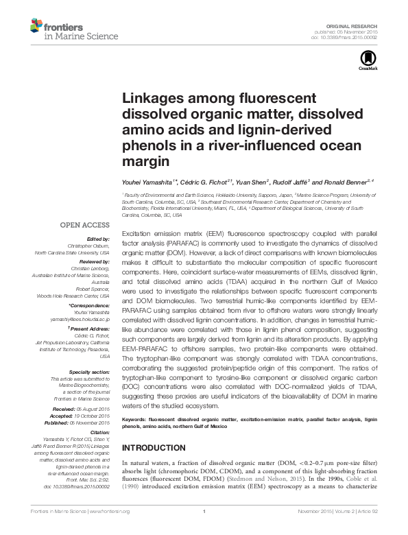 (PDF) Linkages among fluorescent dissolved organic matter, dissolved amino acids and lignin ...