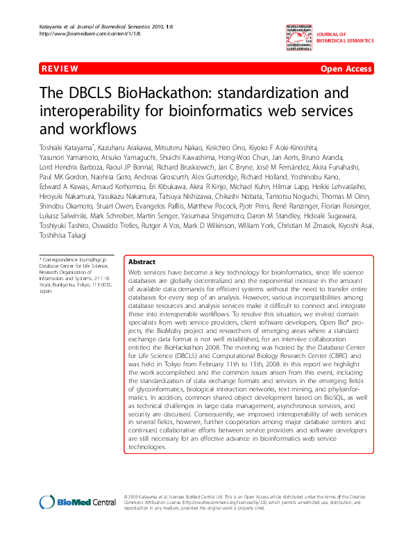 (PDF) The DBCLS BioHackathon: standardization and interoperability for ...