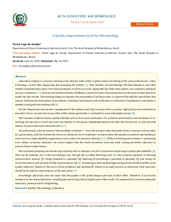 (PDF) ACTA SCIENTIFIC MICROBIOLOGY A Quality Improvement Cycle for ...