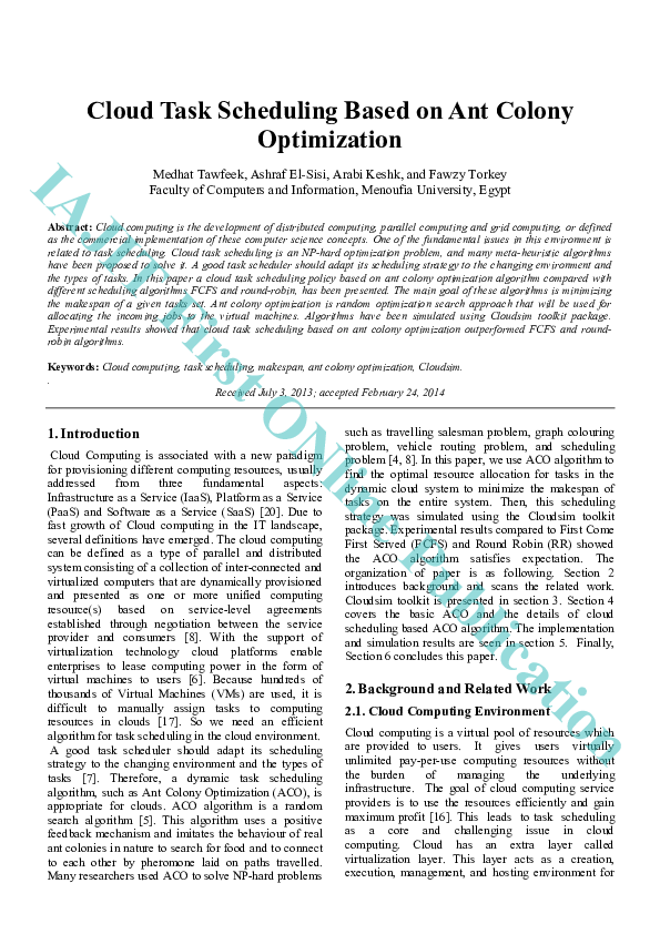 (PDF) Cloud Task Scheduling Based on Ant Colony Optimization