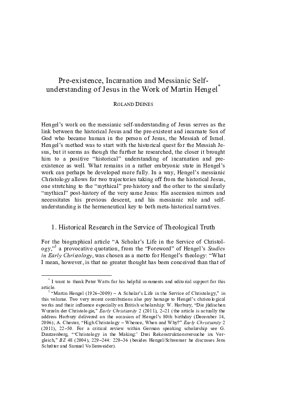 (PDF) Pre-existence, Incarnation and Messianic Self- understanding of ...