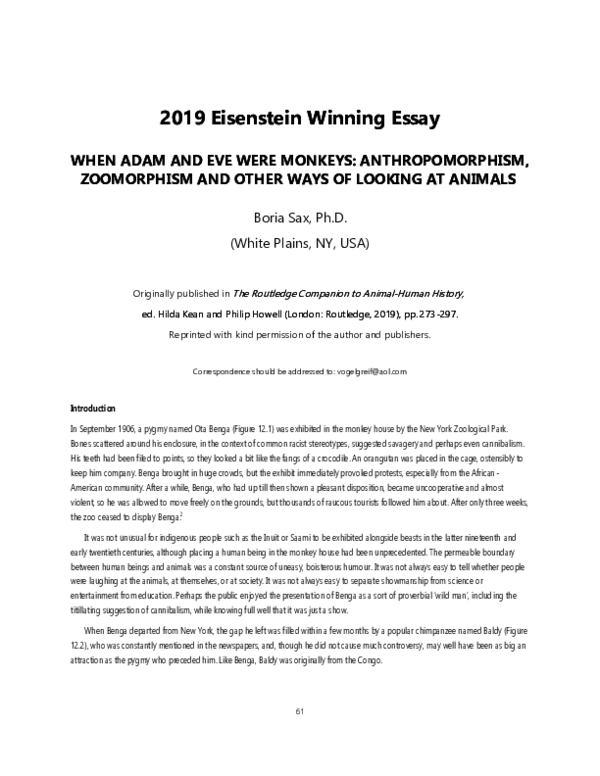(PDF) WHEN ADAM AND EVE WERE MONKEYS: ANTHROPOMORPHISM, ZOOMORPHISM AND ...