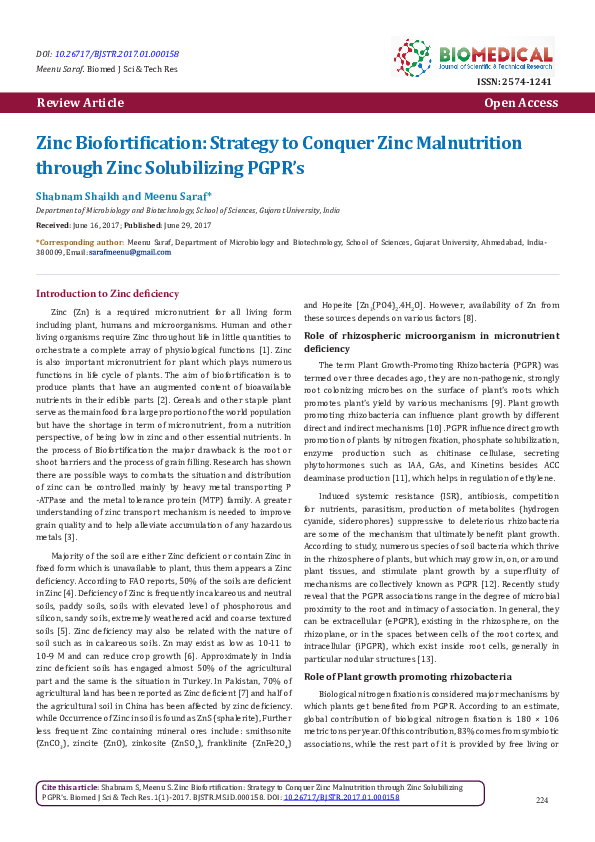 (PDF) Zinc Biofortification: Strategy to Conquer Zinc Malnutrition ...