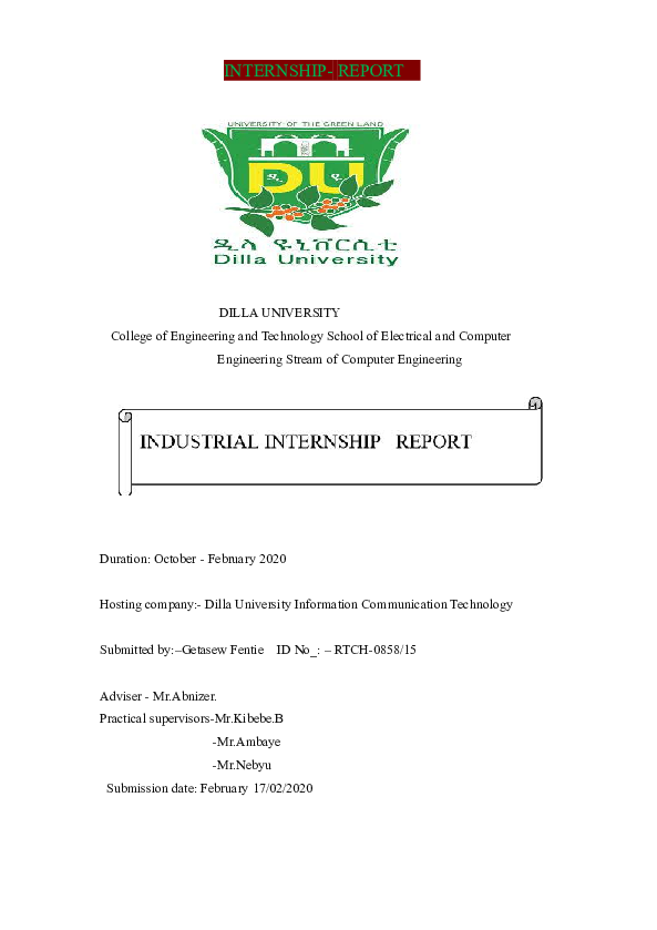 (PDF) INTERNSHIP REPORT @ DILLA UNIVERSITY | Getasew F E N T I E ...