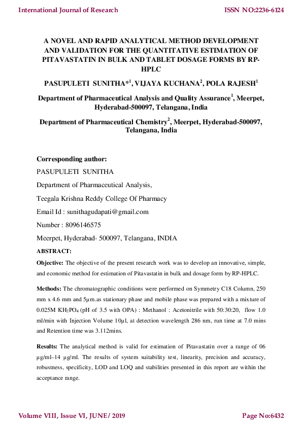 Pdf A Novel And Rapid Analytical Method Development And Validation For The Quantitative