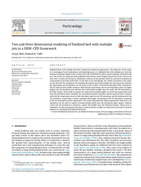 Pdf Two And Three Dimensional Modeling Of Fluidized Bed With Multiple Jets In A Dem Cfd Framework