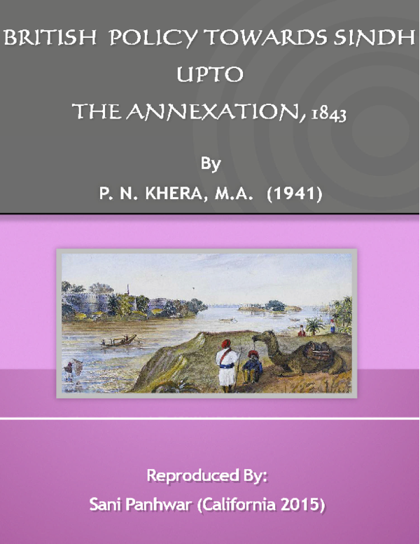 (PDF) BRITISH POLICY TOWARDS SINDH UPTO THE ANNEXATION, 1843 WITH A ...