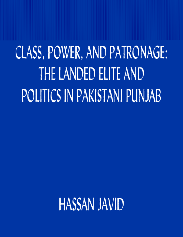(PDF) CLASS, POWER, AND PATRONAGE: THE LANDED ELITE AND POLITICS IN ...