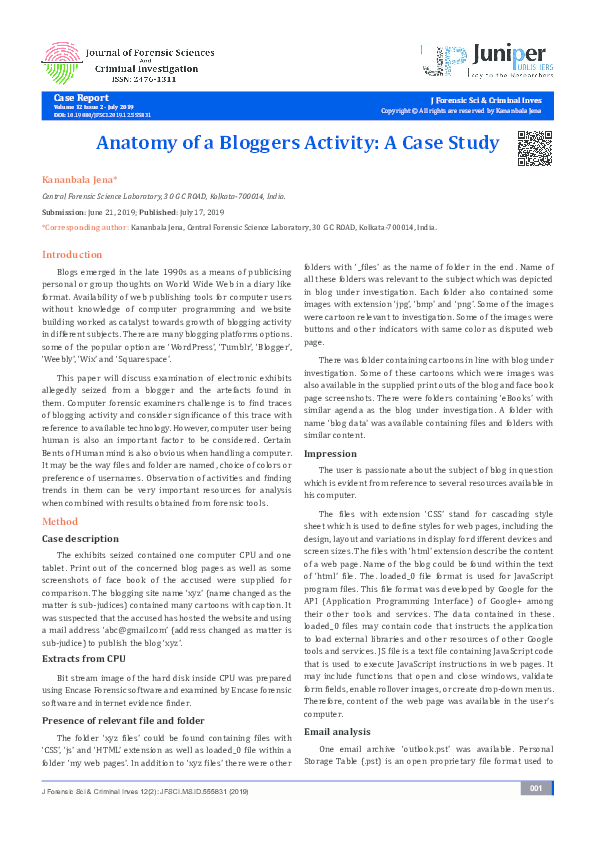 (PDF) Case Report J Forensic Sci & Criminal Inves Anatomy of a Bloggers ...
