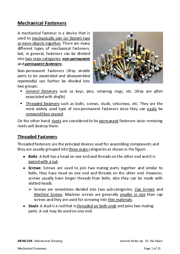 (PDF) Mechanical Fasteners