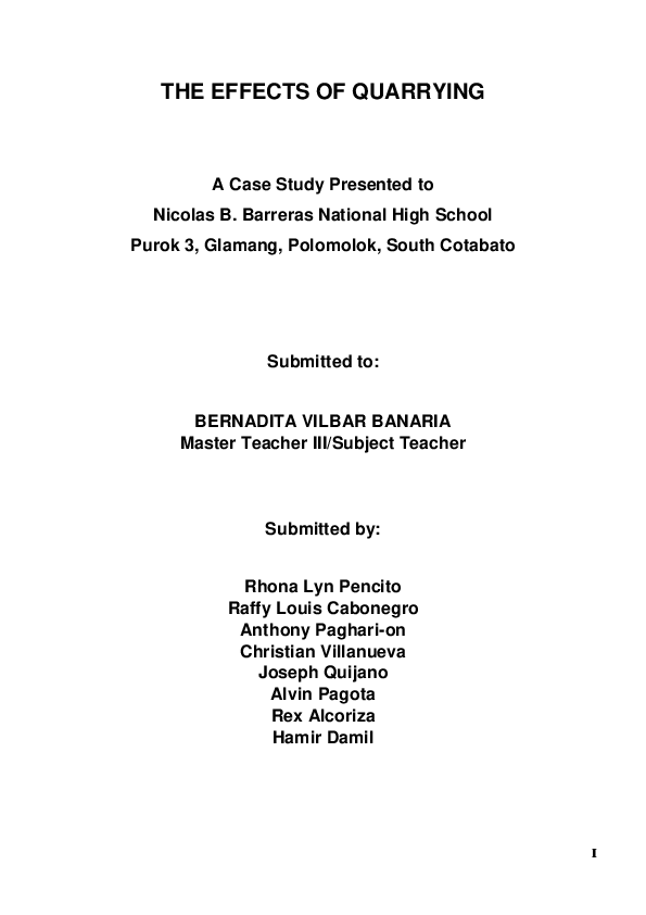 (DOC) THE EFFECTS OF QUARRYING (Case Study)