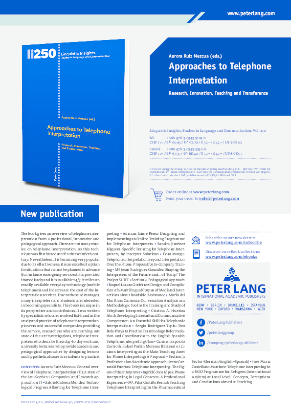 (PDF) Approaches to telephone interpretation research, innovation ...