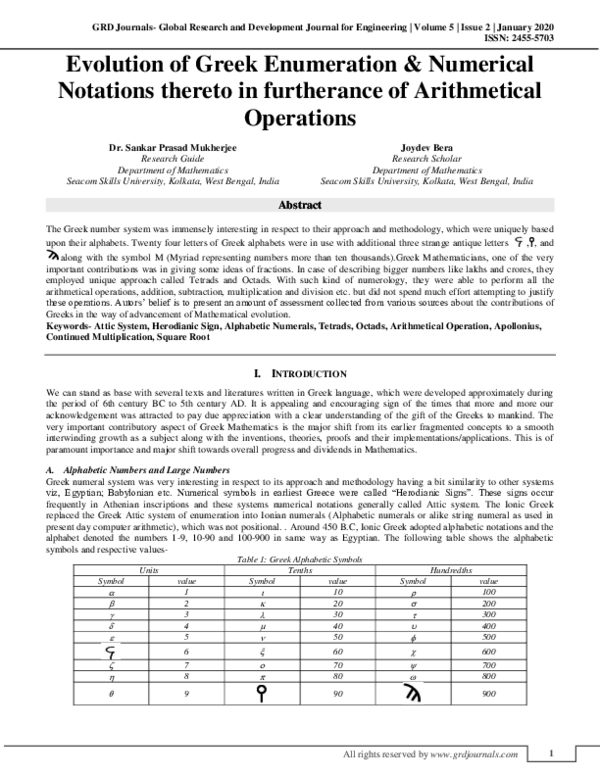 (PDF) Evolution of Greek Enumeration & Numerical Notations thereto in furtherance of ...