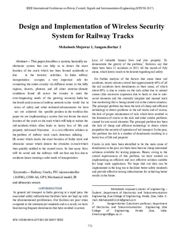 (PDF) Design and implementation of wireless security system for railway ...