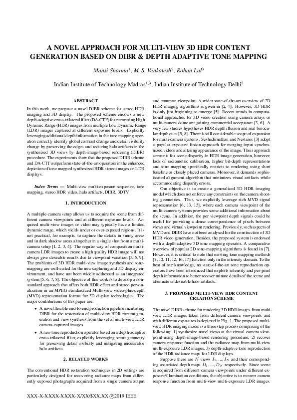 (PDF) A Novel Approach for Multi-view 3D HDR Content Generation Based on DIBR & Depth Adaptive ...