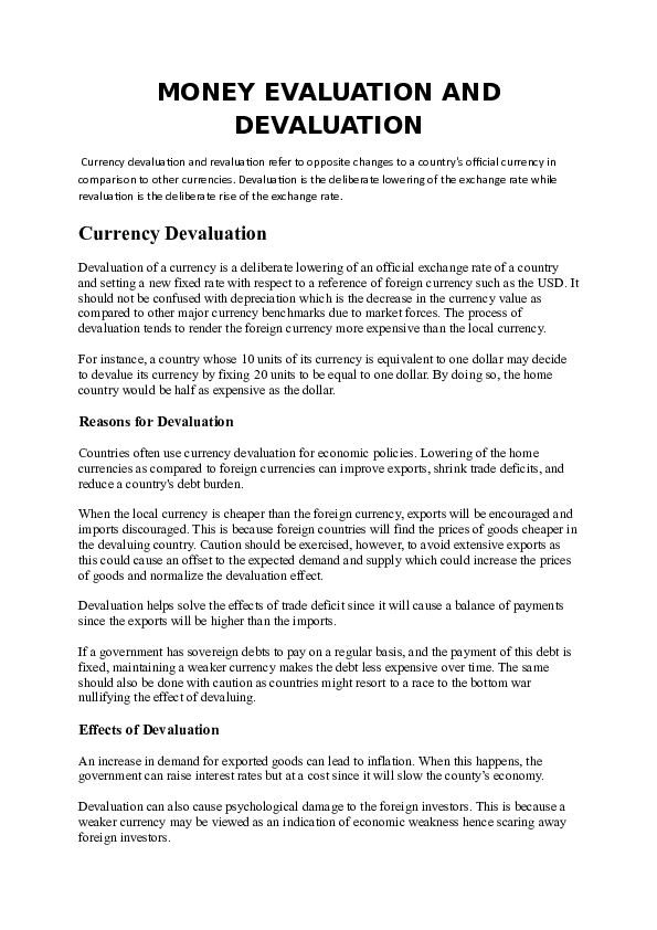 (DOC) MONEY EVALUATION AND DEVALUATION