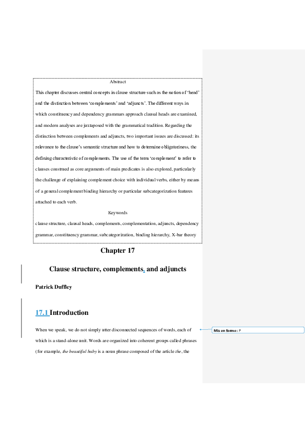 (PDF) Clause structure, complements, and adjuncts