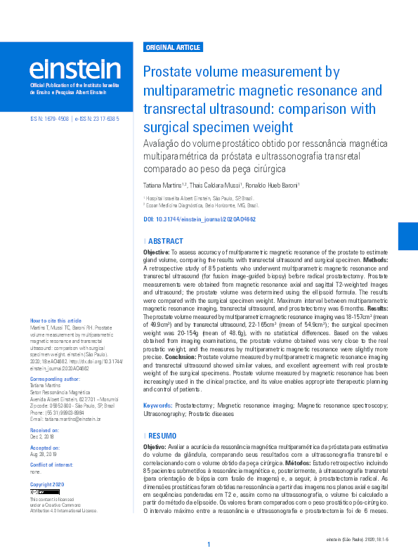 (PDF) Prostate volume measurement by multiparametric magnetic resonance ...
