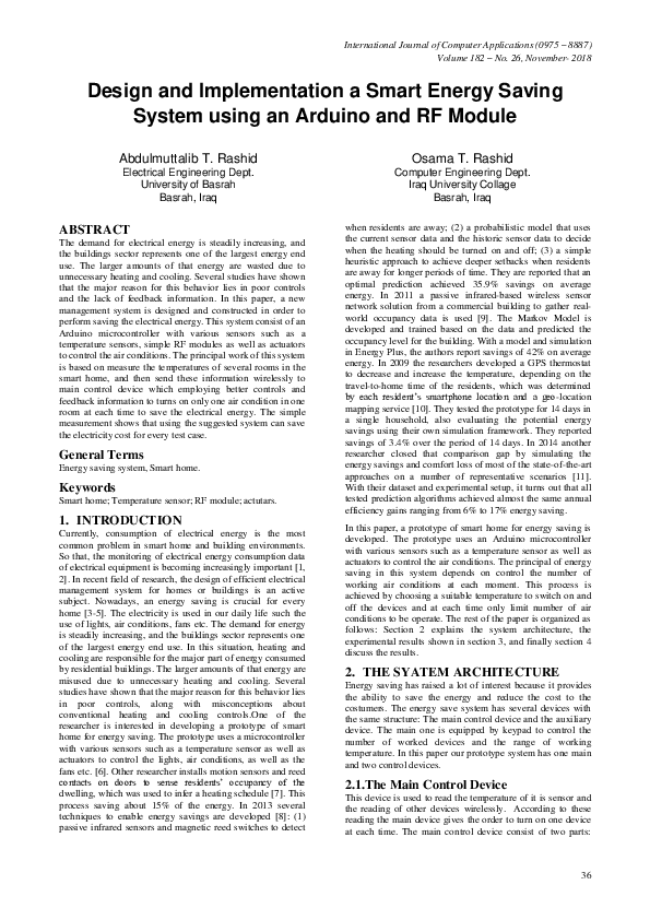 (PDF) Design and Implementation a Smart Energy Saving System using an Arduino and RF Module