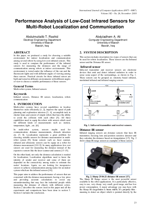 Pdf Performance Analysis Of Low Cost Infrared Sensors For Multi Robot Localization And