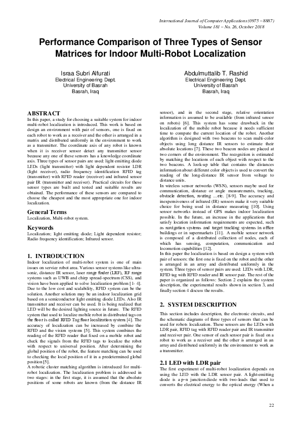 Pdf Performance Comparison Of Three Types Of Sensor Matrices For Indoor Multi Robot Localization