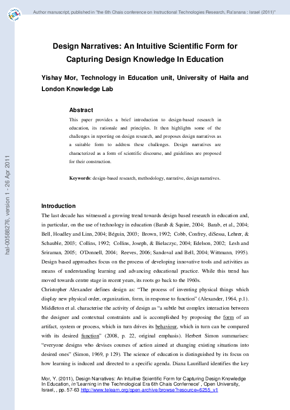 (PDF) Design Narratives: An Intuitive Scientific Form for Capturing ...