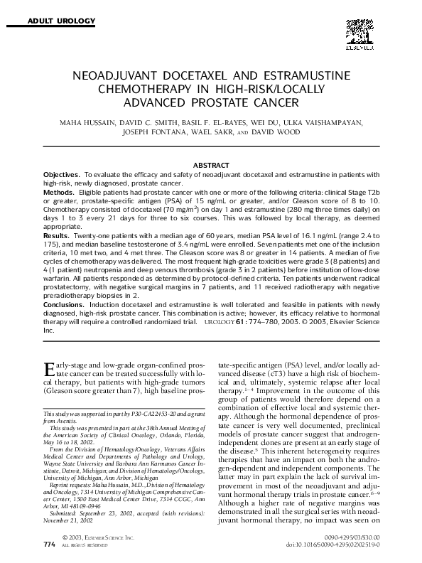 (PDF) Neoadjuvant docetaxel and estramustine chemotherapy in high-risk ...