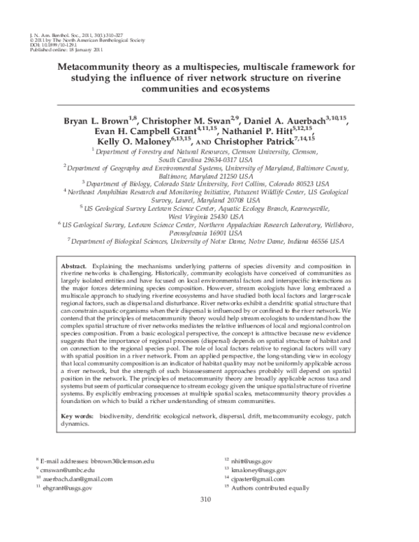 (PDF) Metacommunity theory as a multispecies, multiscale framework for studying the influence of ...