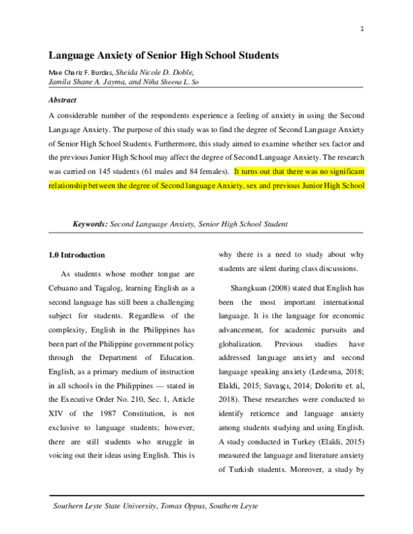(DOC) Language Anxiety of Senior High School Students