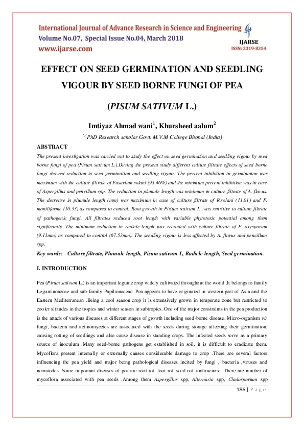(PDF) EFFECT ON SEED GERMINATION AND SEEDLING VIGOUR BY SEED BORNE FUNGI OF PEA (PISUM SATIVUM L