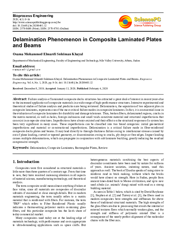 Pdf Delamination Phenomenon In Composite Laminated Plates And Beams
