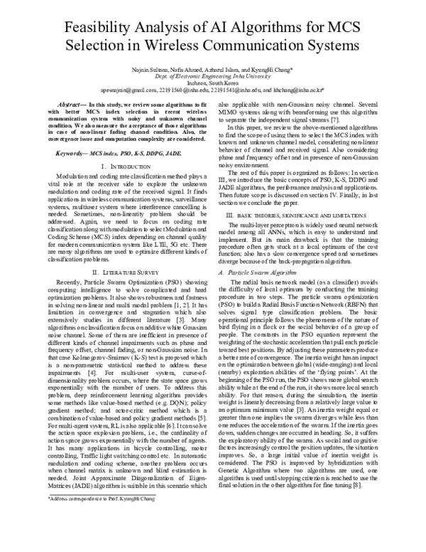 (PDF) Feasibility Analysis of AI Algorithms for MCS Selection in ...