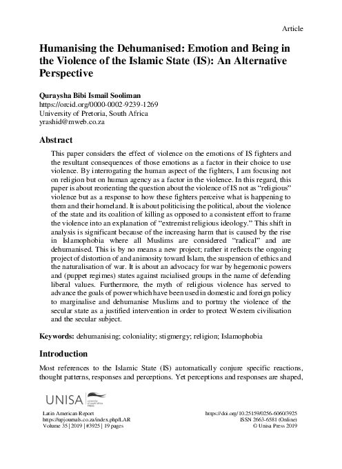 (PDF) Humanising the Dehumanised: Emotion and Being in the Violence of ...