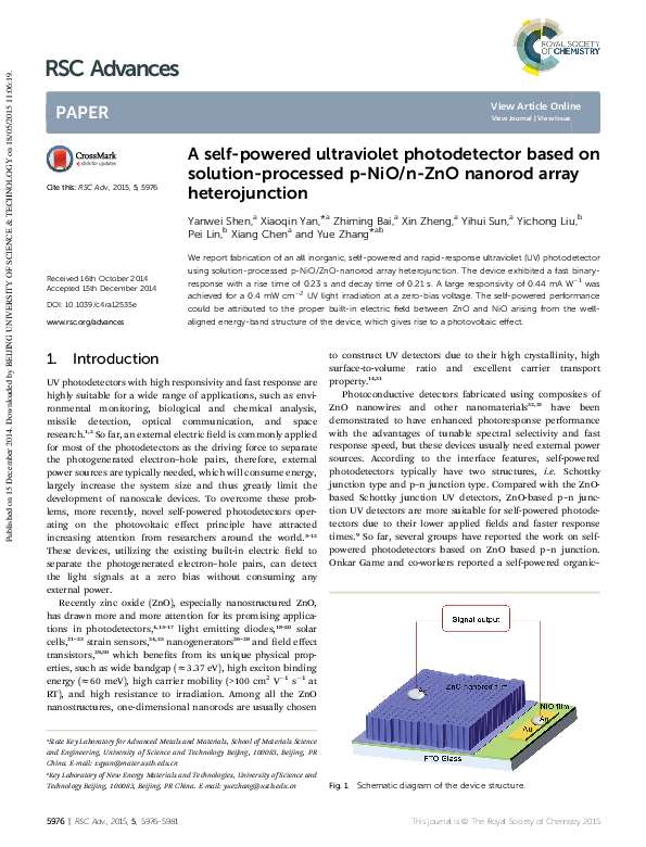 (PDF) A self-powered ultraviolet photodetector based on solution-processed p-NiO/n-ZnO nanorod ...