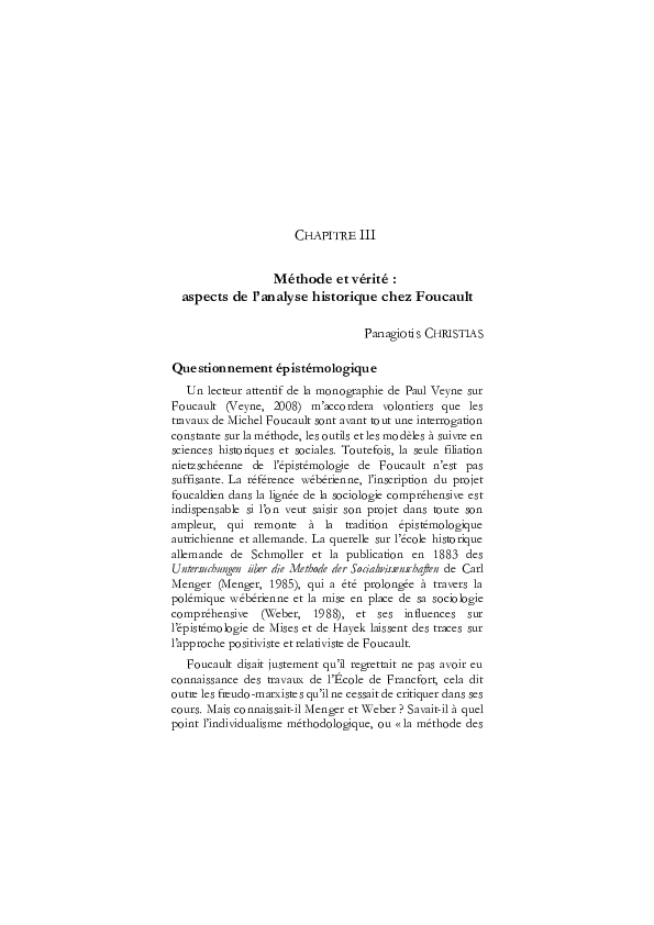 (PDF) Méthode et vérité : aspects de l’analyse historique chez Foucault
