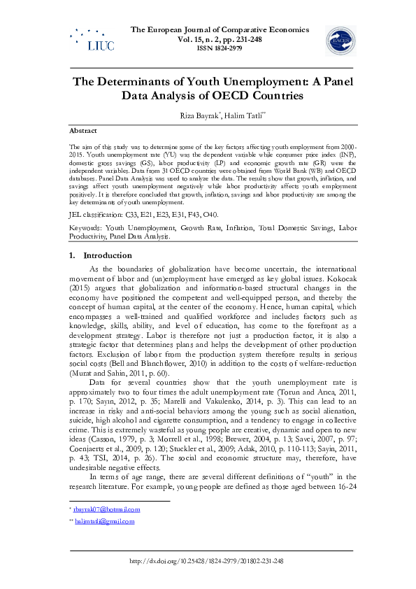 (PDF) The Determinants of Youth Unemployment: A Panel Data Analysis of ...