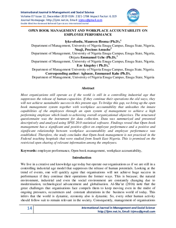 (PDF) OPEN BOOK MANAGEMENT AND WORKPLACE ACCOUNTABILITY ON EMPLOYEE ...