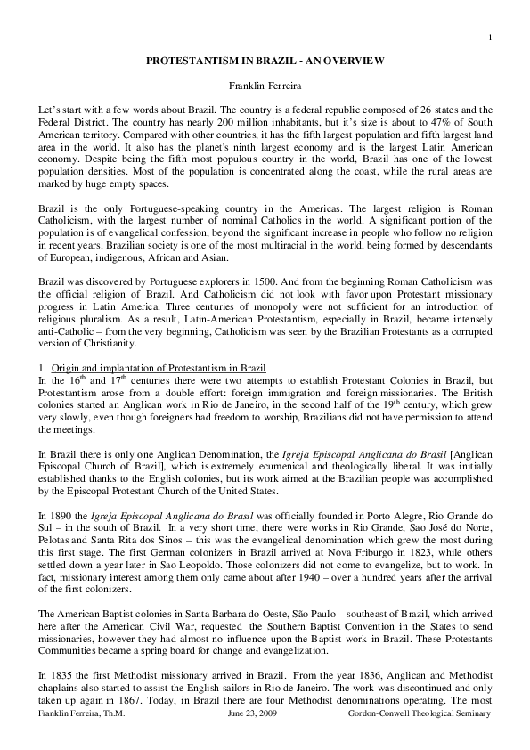 (PDF) PROTESTANTISM IN BRAZIL - AN OVERVIEW