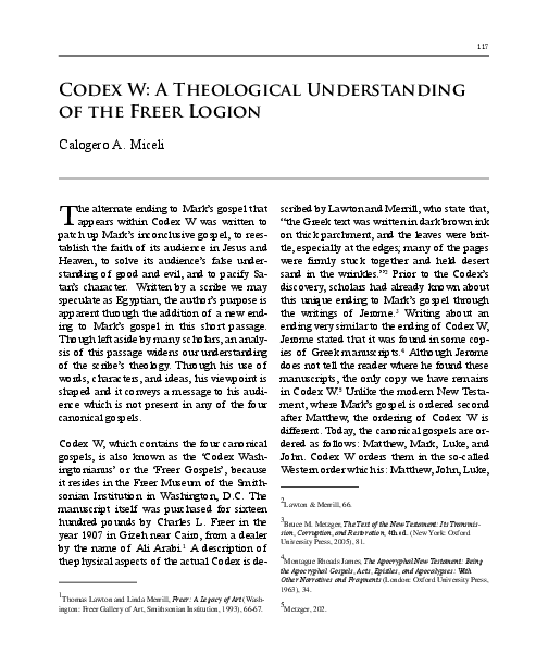 (PDF) “Codex W: A Theological Understanding of the Freer Logion.” Word ...