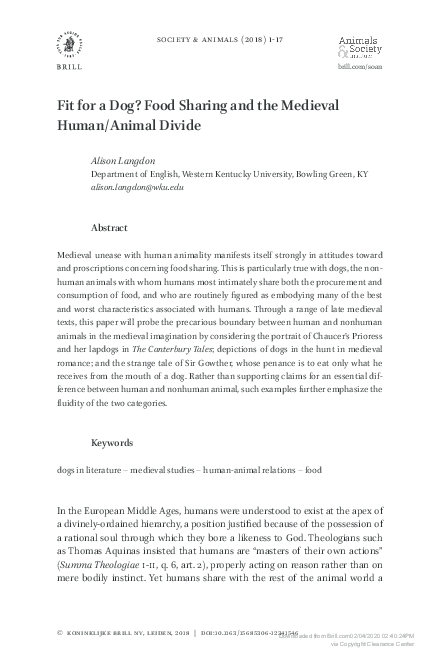 (PDF) "Fit For a Dog? Food Sharing and the Medieval Human/Animal Divide"