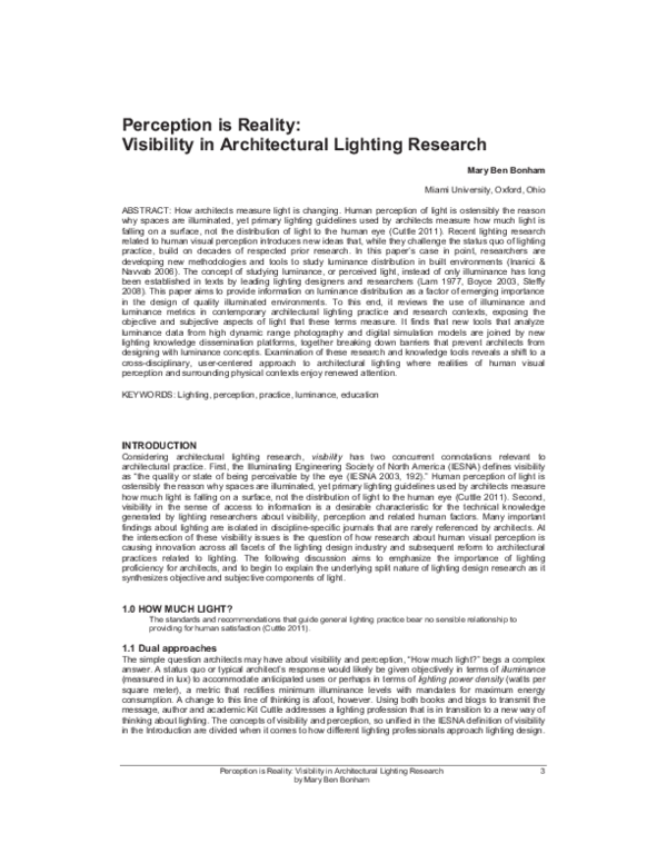 (PDF) Perception is Reality: Visibility in Architectural Lighting Research
