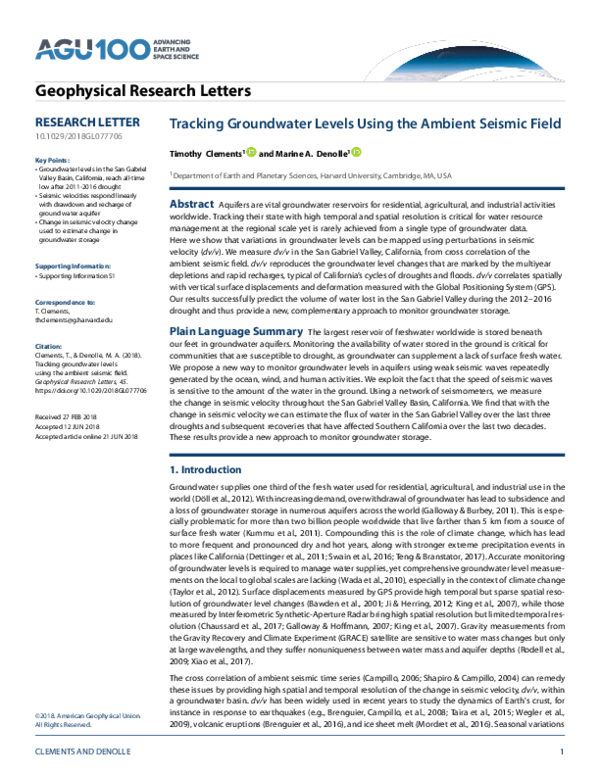 (PDF) Geophysical Research Letters Tracking Groundwater Levels Using ...